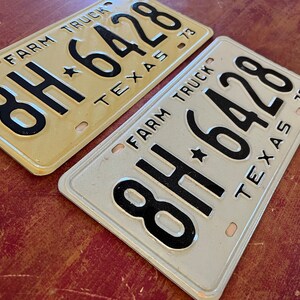 Vintage Pair 1973 Texas License Plates Farm Truck 8H 6428 New Old Stock ...