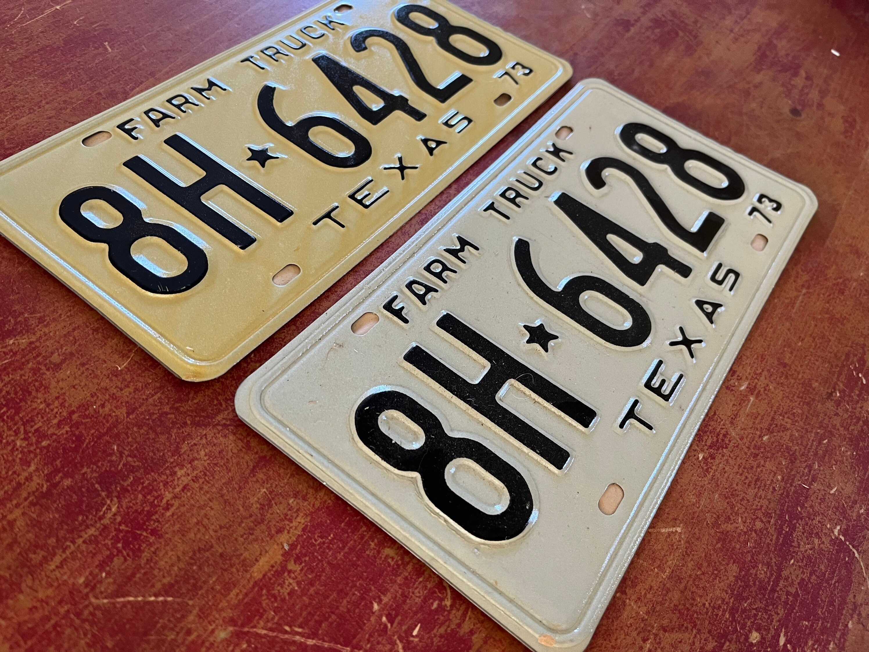 Vintage Pair 1973 Texas License Plates Farm Truck 8H 6428 New Old Stock ...