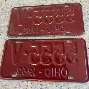 Vintage 1962 Pair of Ohio License Plates Embossed Dark Red or Maroon ...