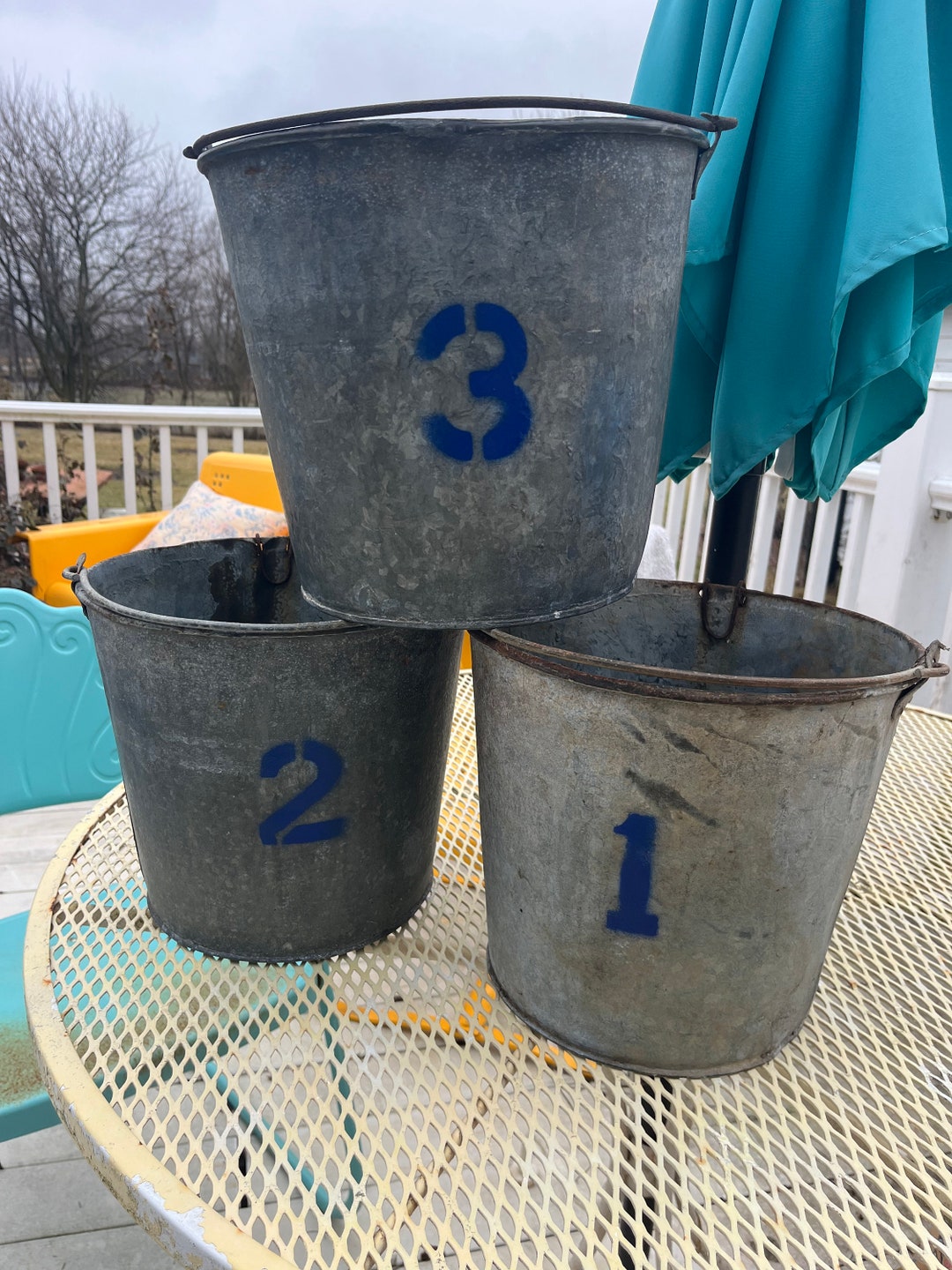 Lot of 3 Vintage Rustic Galvanized Tree Sap Maple Syrup Buckets With ...