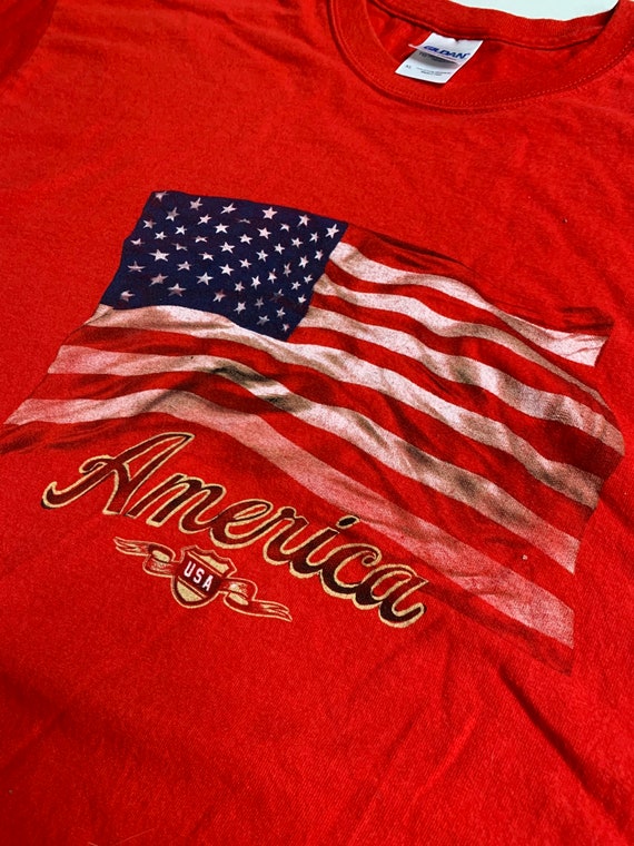 Vintage American Flag USA Red T Shirt Size XL EUC Exc… - Gem