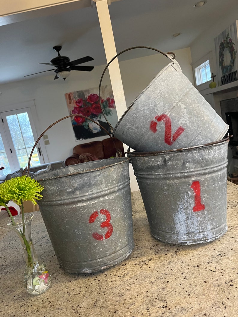 Lot of 3 Vintage Rustic Galvanized Tree Sap Maple Syrup Buckets ...