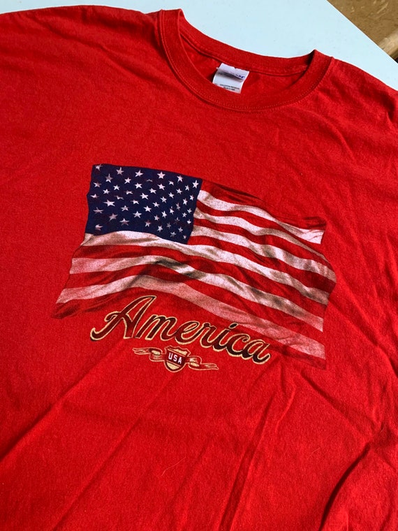 Vintage American Flag USA Red T Shirt Size XL EUC Exc… - Gem