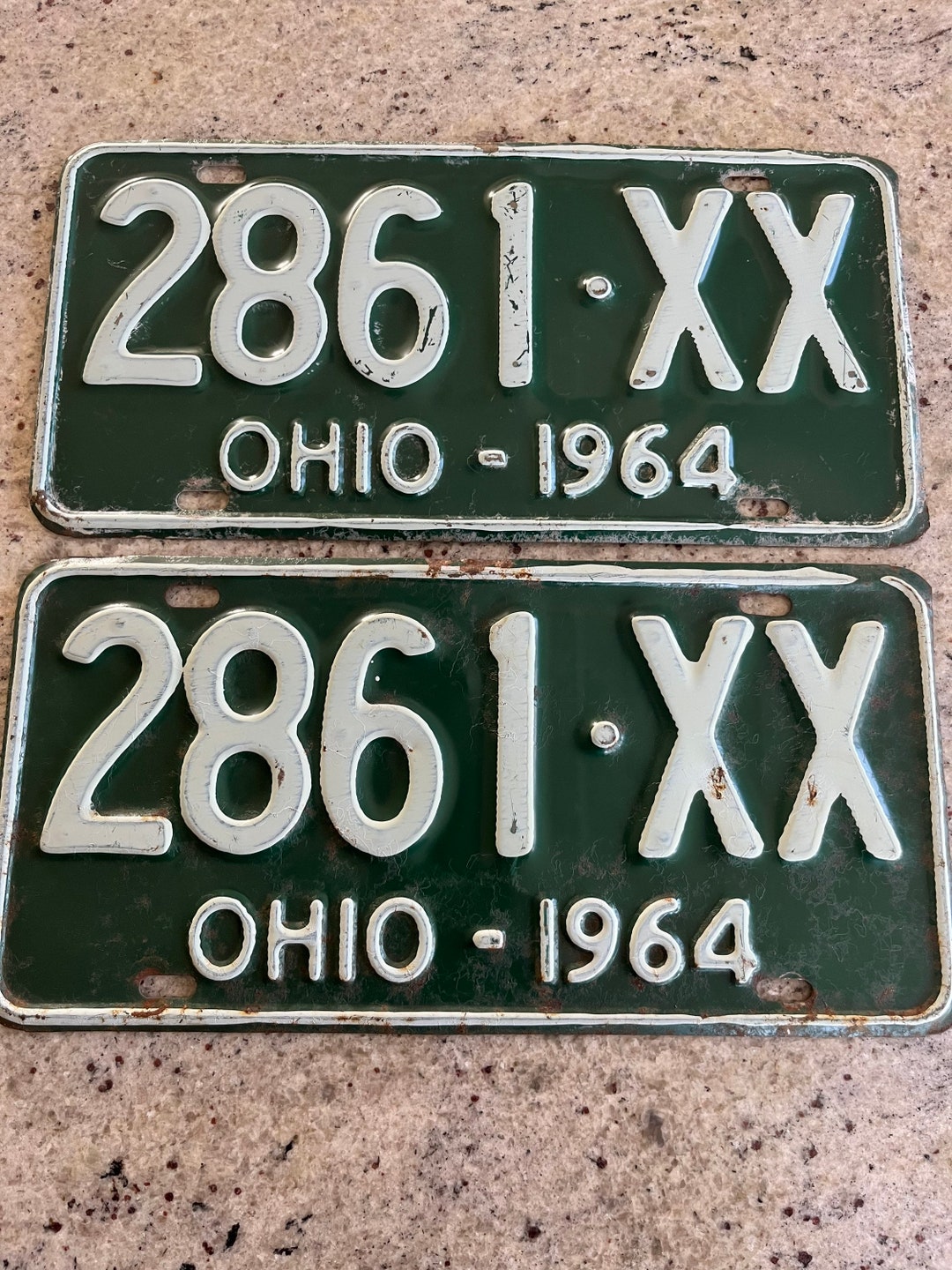 Vintage 1964 Pair of Ohio License Plates Embossed Dark Green & White ...