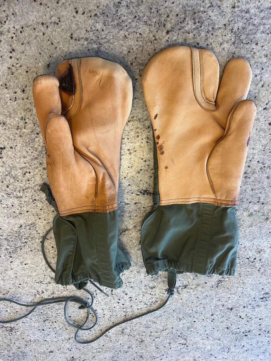 Vintage US Army Leather Size Large Trigger Finger Cold USMC Mittens ...