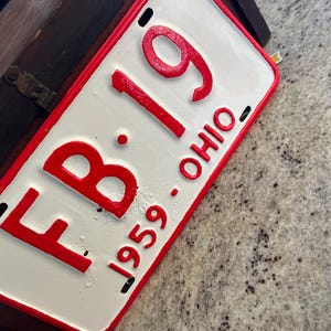 Vintage 1959 Ohio License Plate FB 19 Red & White Embossed Steel - Etsy
