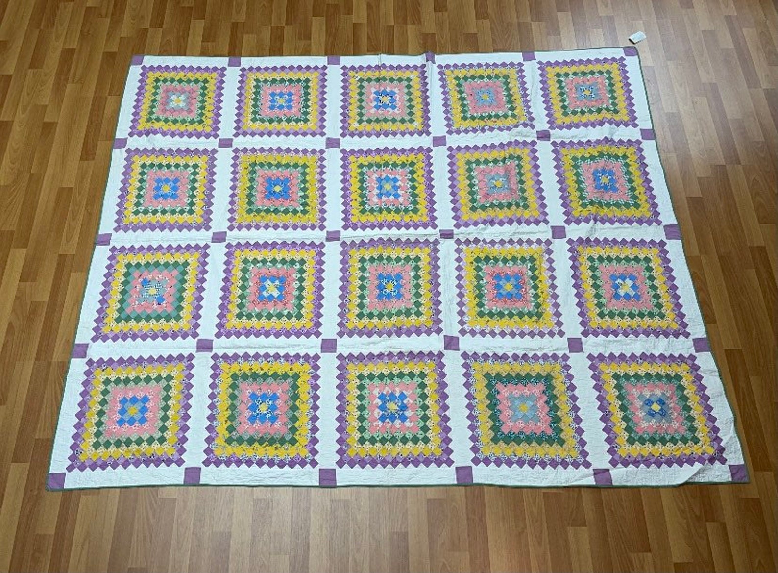 Vintage 1930s Hand Made Philadelphia Pavement Pattern Lavender Quilt 74 ...