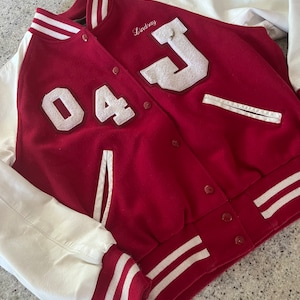 Red & White Varsity Letter J 04 Jacket Size Ladies XL Lindsay Quality ...