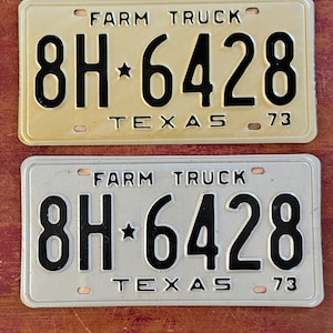 Vintage Pair 1973 Texas License Plates Farm Truck 8H 6428 New Old Stock ...