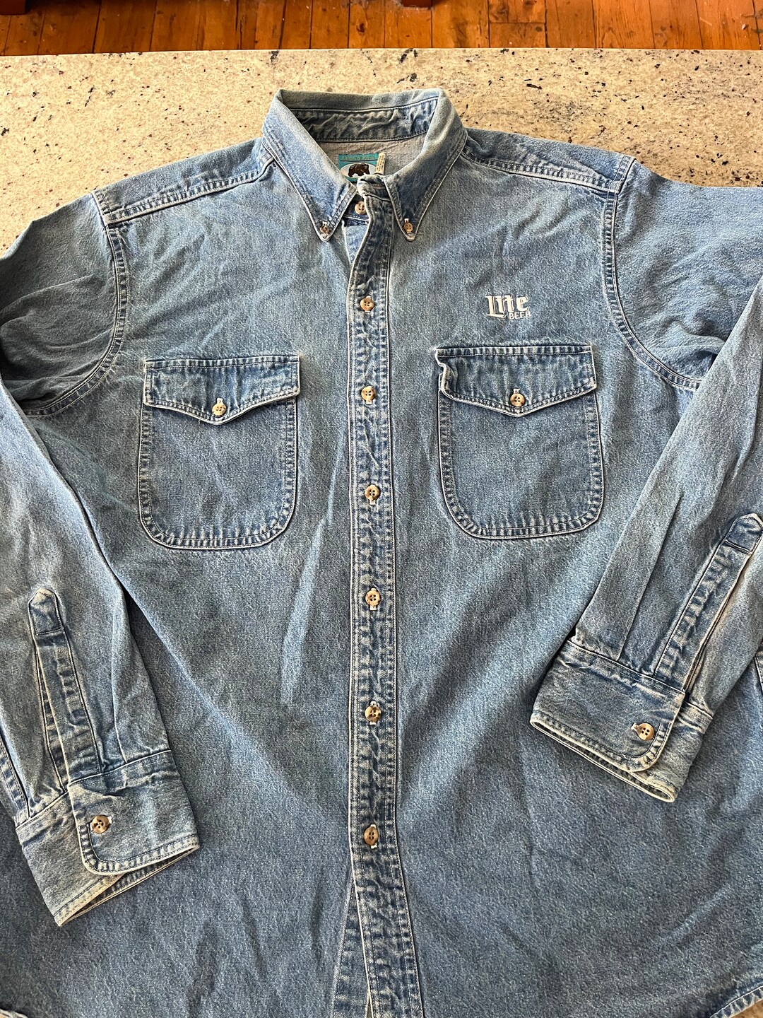 Vintage Denim Miller Lite Beer Shirt Size Large Long Sleeves Button ...