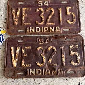 Vintage 1954 Pair of Indiana License Plates VE 3215 Rusty Patina - Etsy