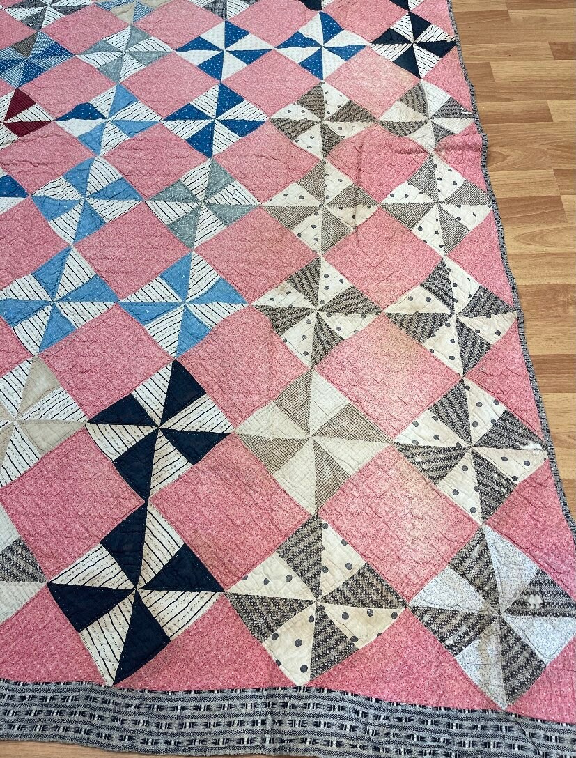 Vintage Hand Made Diamond Pattern Quilt Blue Pink Red White 75 | Etsy