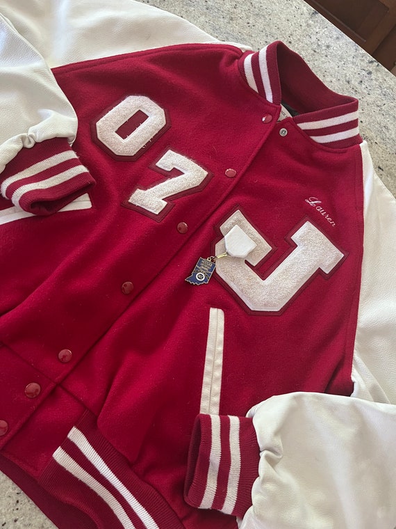 Red & White Varsity Letter J 07 Jacket Size Ladies XL… - Gem