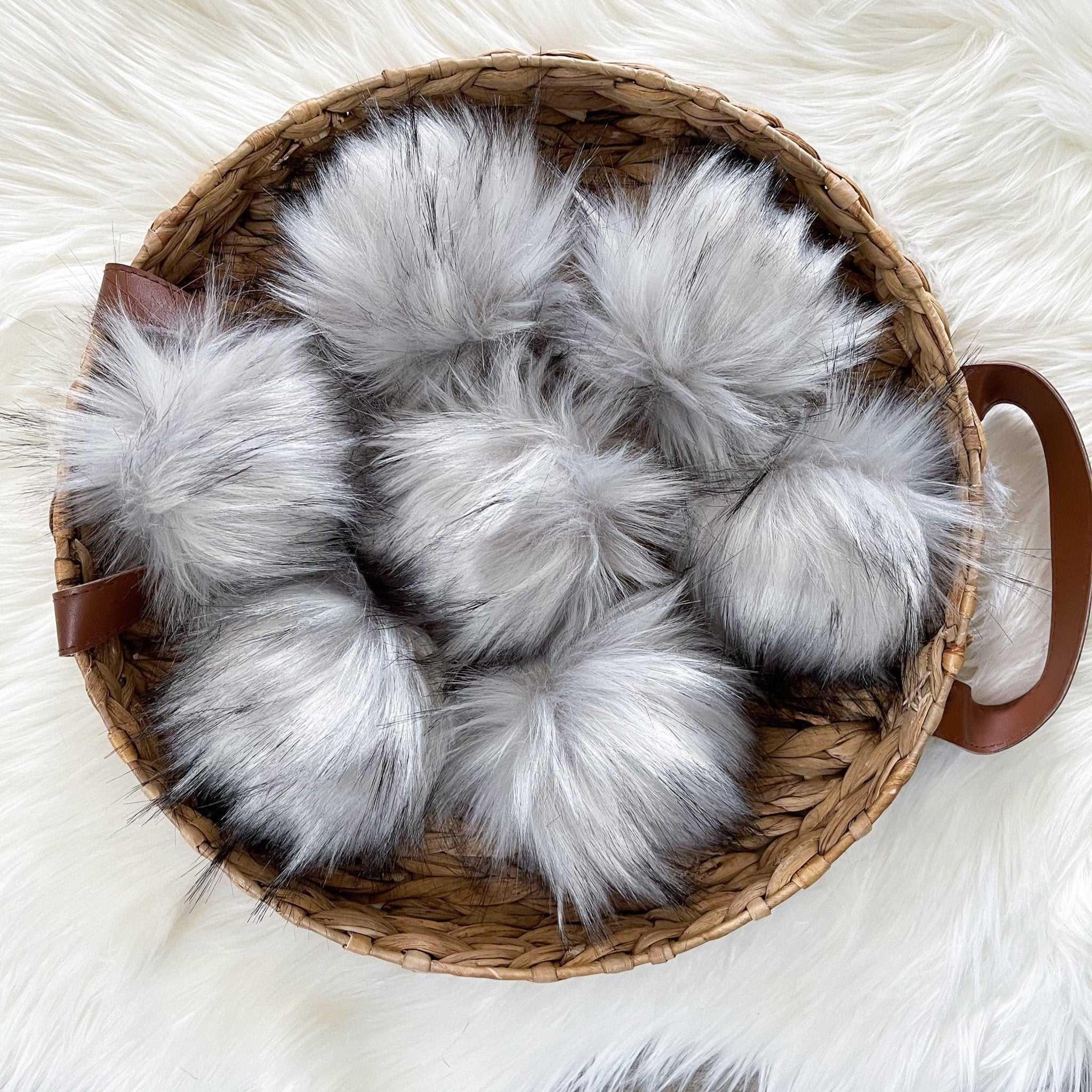 Grey Wolf Luxury Faux Fur Pompom | Pom Pom With Ties, Buttons or Snaps ...