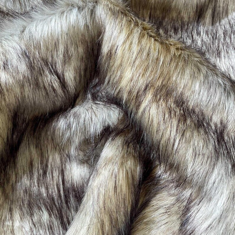 Husky/honey Faux Fur Fabric by the Yard or Meter | Grey and Tan Pompom ...