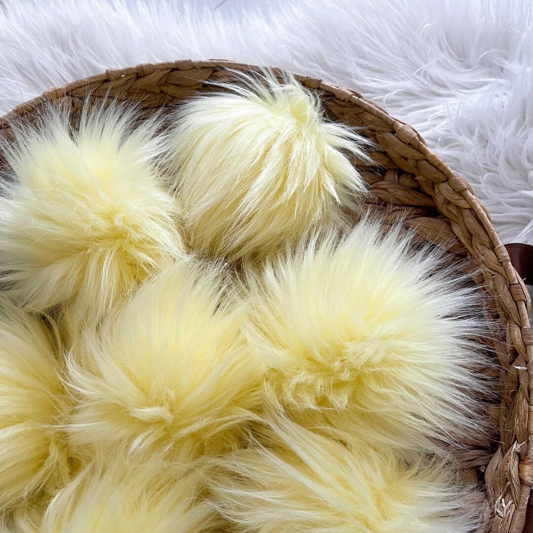 Lemon Drop Luxury Faux Fur Pompom | Yellow, Snap, Tie or Button on Pom ...