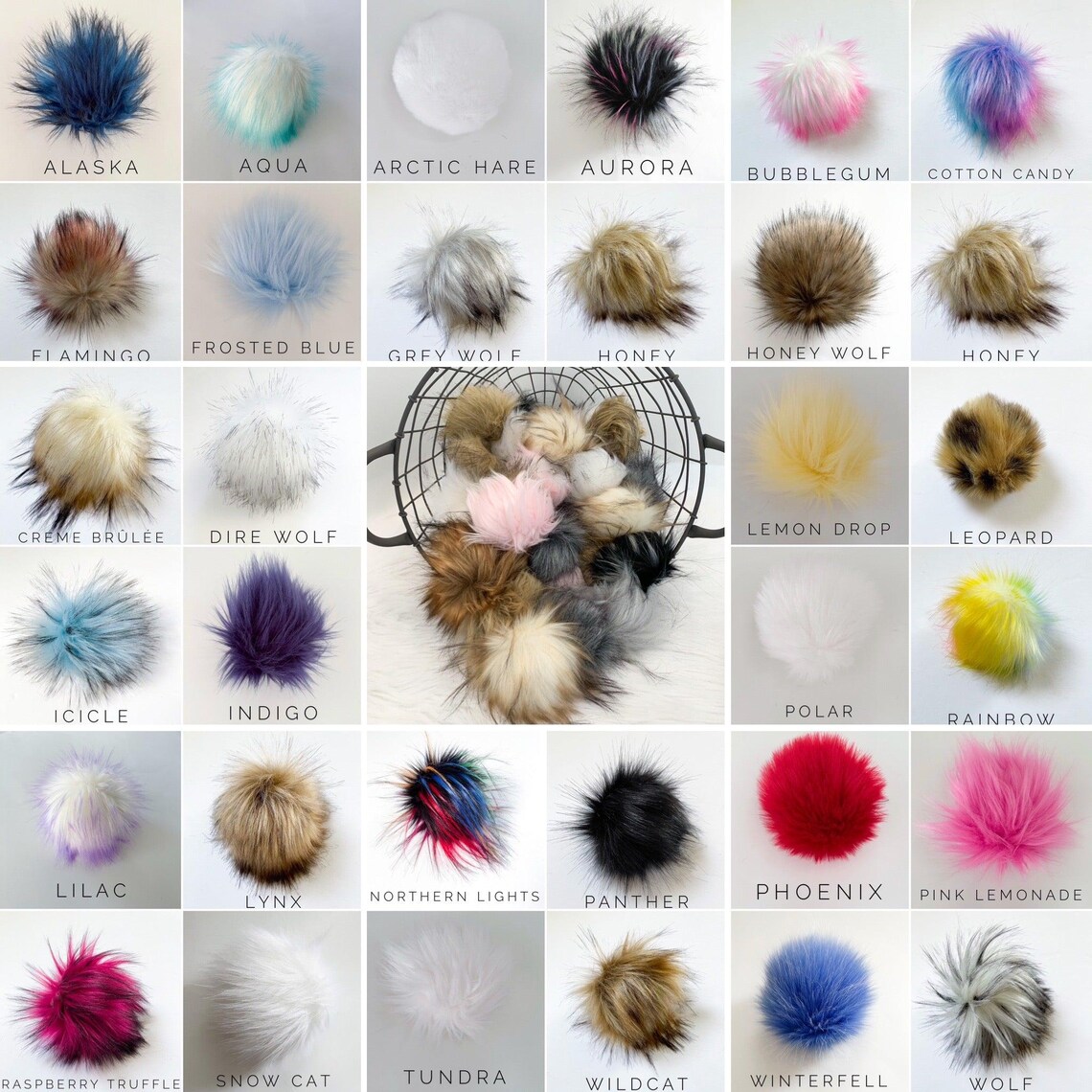 Grey Wolf Luxury Faux Fur Pompom | Pom Pom With Ties, Buttons or Snaps ...