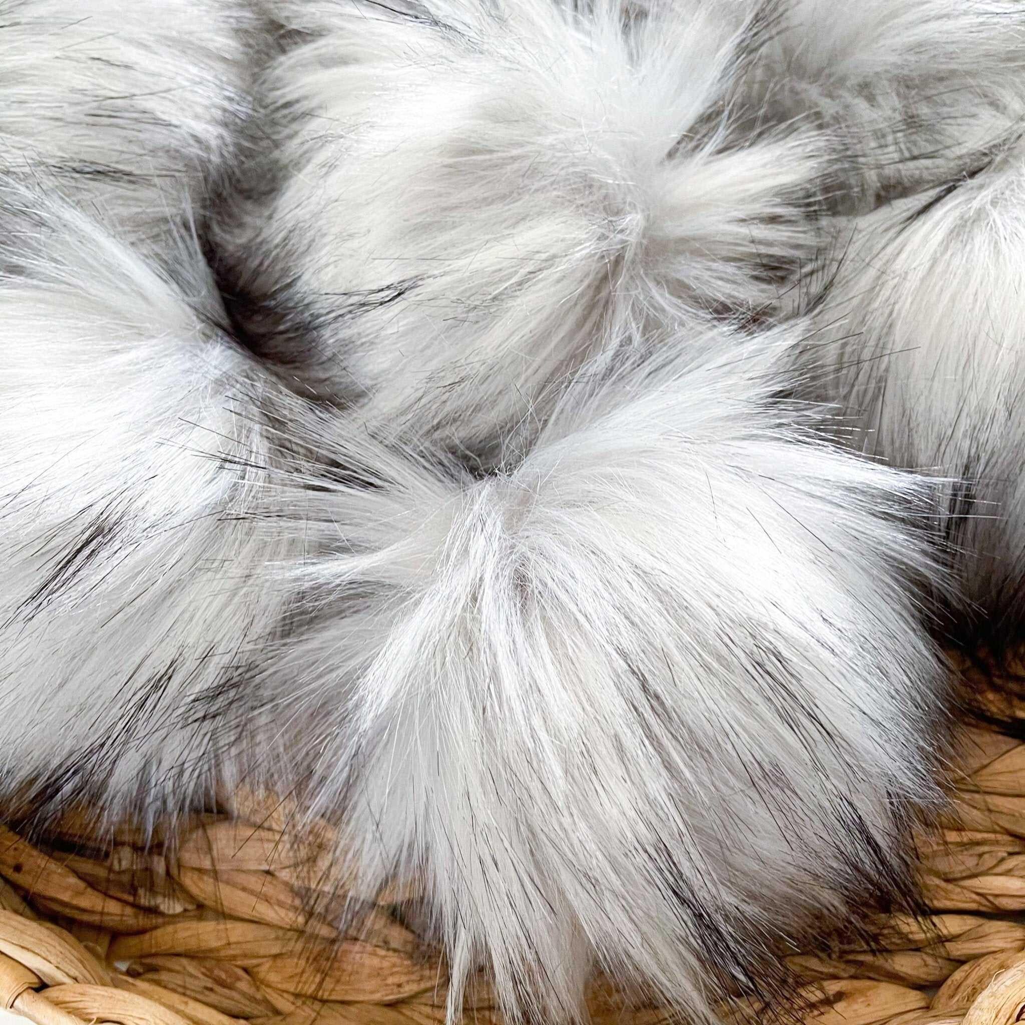 Grey Wolf Luxury Faux Fur Pompom | Pom Pom With Ties, Buttons or Snaps ...