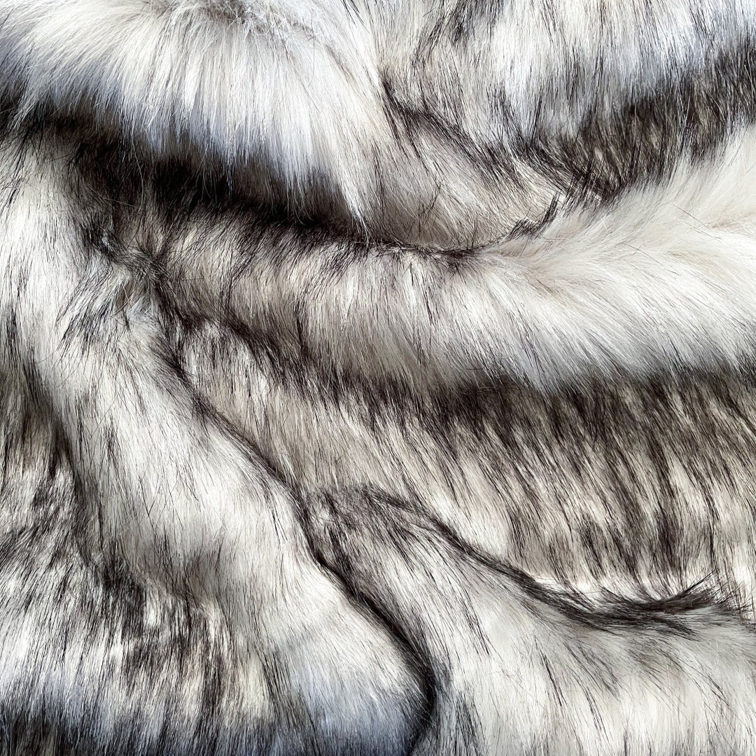 Grey Wolf Faux Fur Fabric by the Yard or Meter Grey and Black Pompom ...