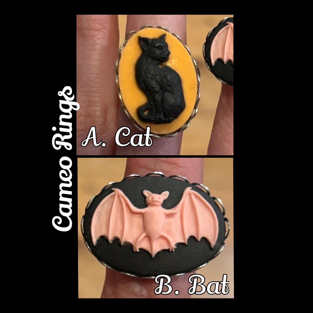 Cat & Bat Cameo Rings - Etsy