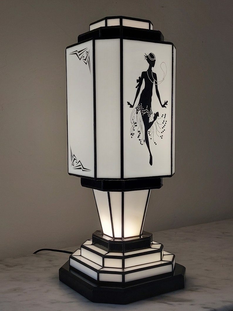 XL Art Deco Tiffany Stained Glass Lamp 