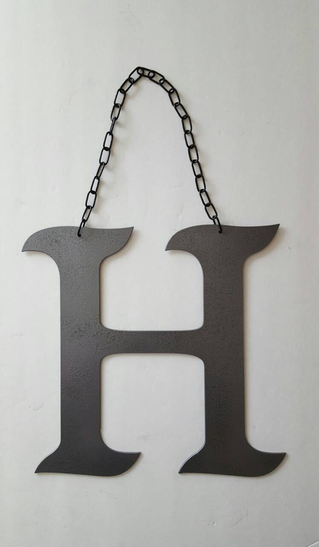 Letter H Metal Home Decor With Chain. Painted Hammer Gray. Home, Office ...