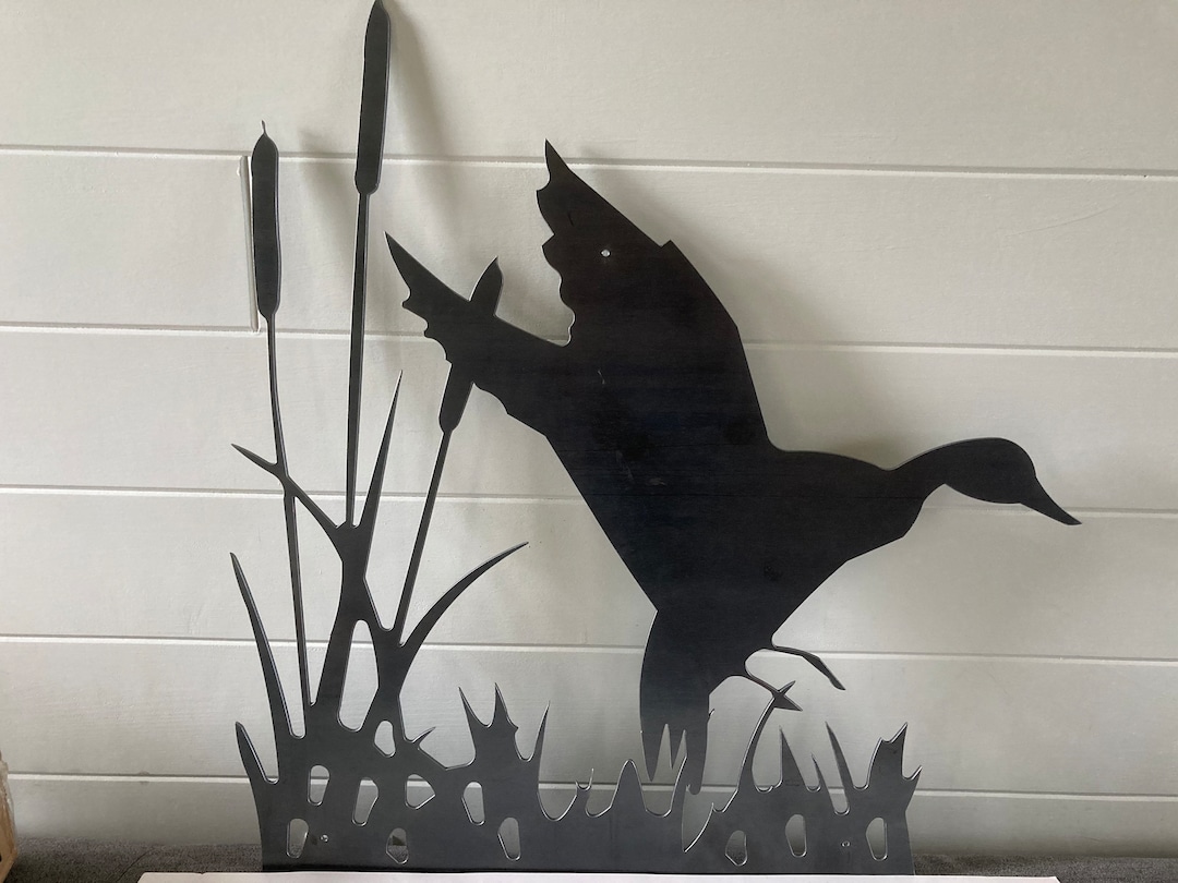 Duck Metal Decor. Metal Duck With Cattails and Swampgrass. Rustic Metal ...