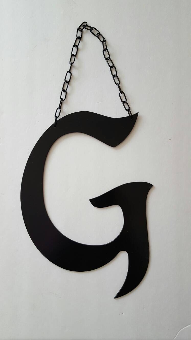 Letter G Metal Home Decor with Chain. Painted Black. Home | Etsy