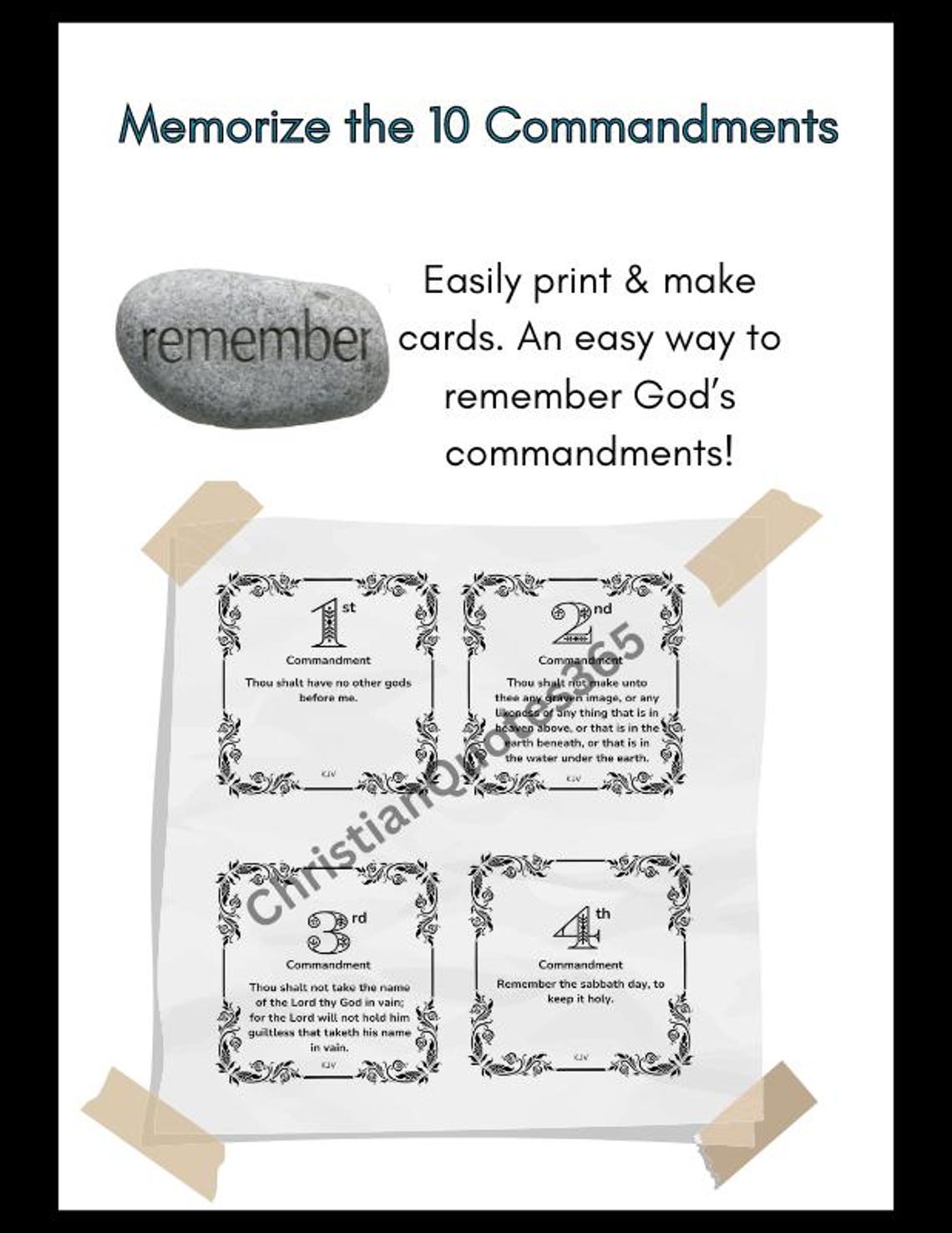 10 Commandments Bible Verse Cards, KJV Printable, Bible Study Printable ...