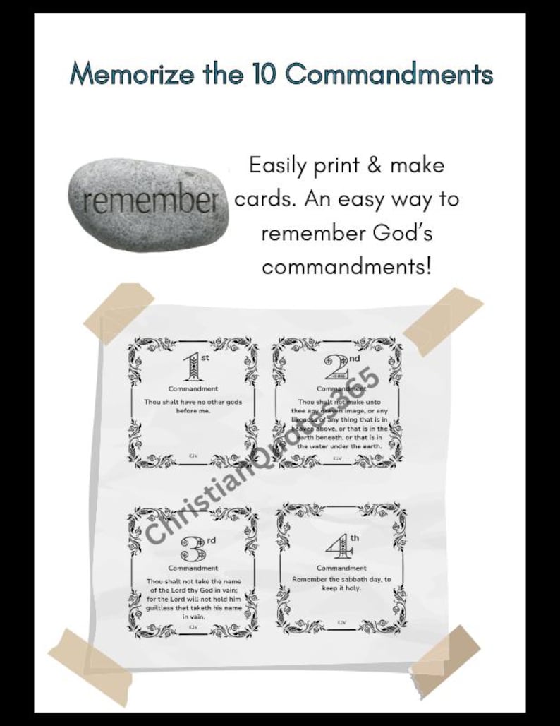 10 Commandments Bible Verse Cards, KJV Printable, Bible Study Printable ...