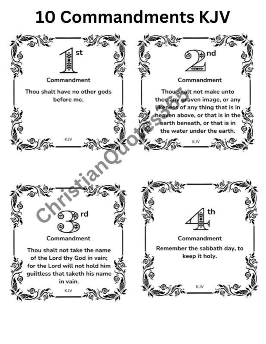 10 Commandments Bible Verse Cards, KJV Printable, Bible Study Printable ...