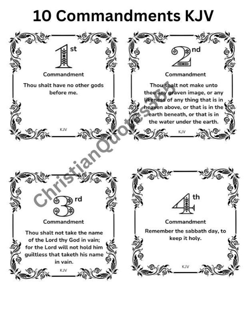 10 Commandments Bible Verse Cards, KJV Printable, Bible Study Printable ...