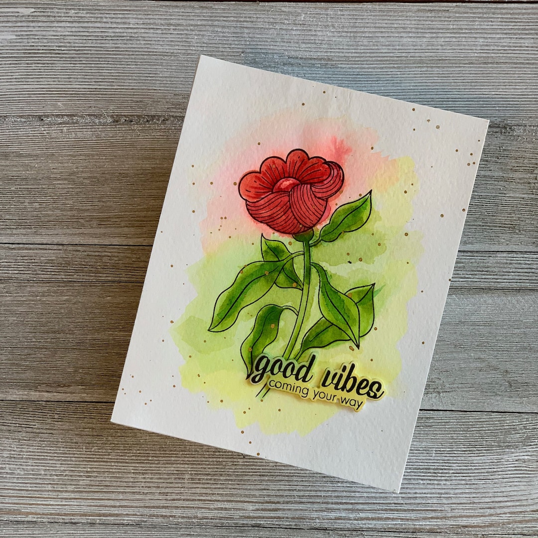 Floral Greeting Card, Good Vibes Card, Watercolored Floral Note Card ...