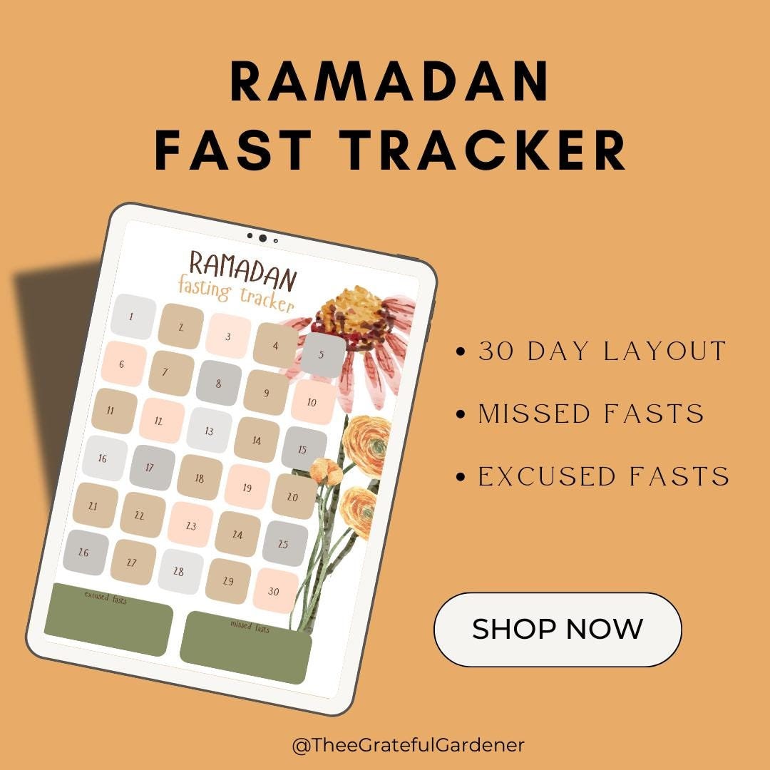Ramadan Fast Tracker Printable Instant Download | 30 Day Tracker - Etsy