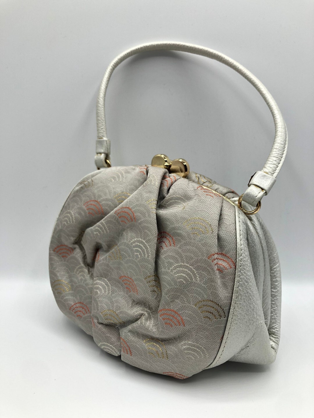 Vintage Elegant Bag in Silver Beige Made of Silk. Kimono Clutch Bag in ...