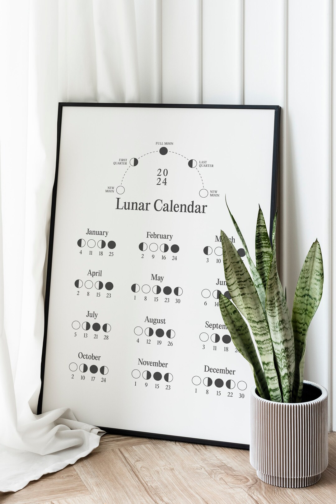 2024 Lunar Moon Phase Calendar Simple Chart Northern Hemisphere ...