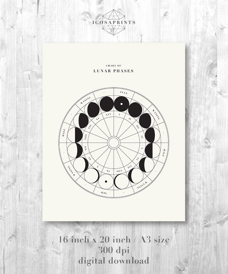 Moon Phases White Chart Lunar Poster Print Astrology A3 A4 - Etsy