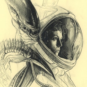 Alien Illustration Poster - Ellen Ripley, Xenomorph, Facehugger - Etsy