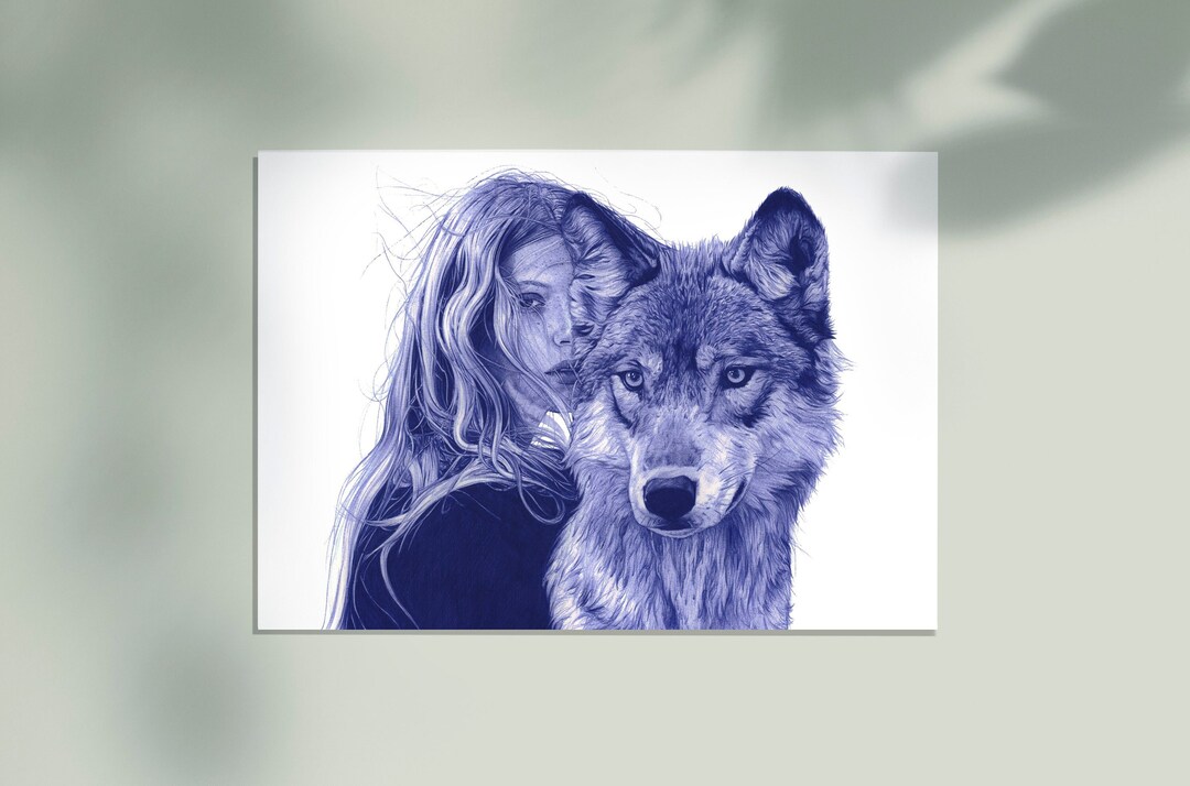 Selene - She Wolf - Ballpoint Pen Illustration Art - Etsy