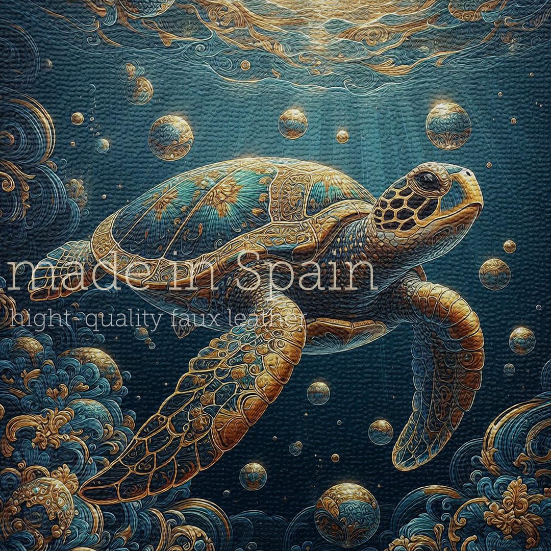Panel Faux Leather Underwater Sea Turtle Painting Design for the ...