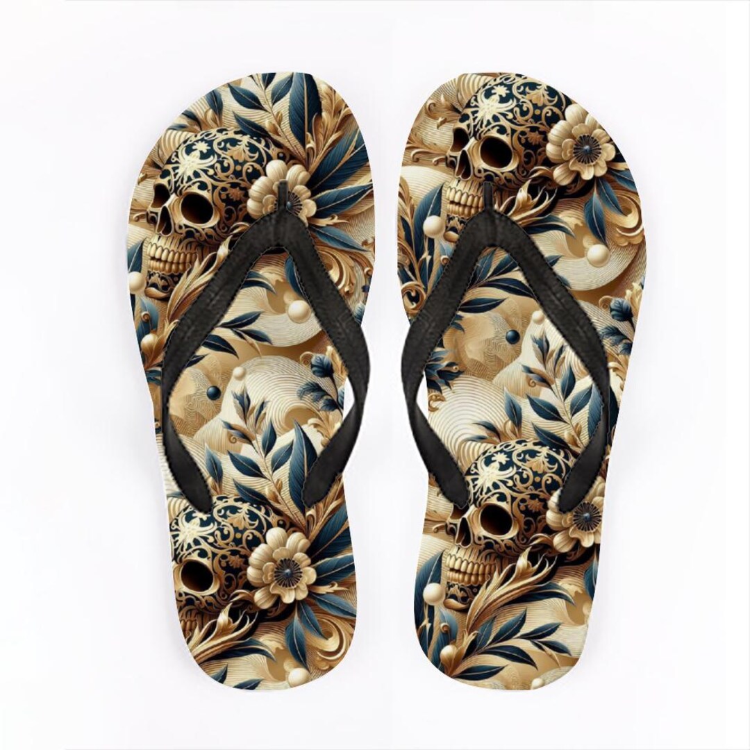 Baroque Skull Flip Flops – Gothic Luxe Sandals – Unisex Statement ...