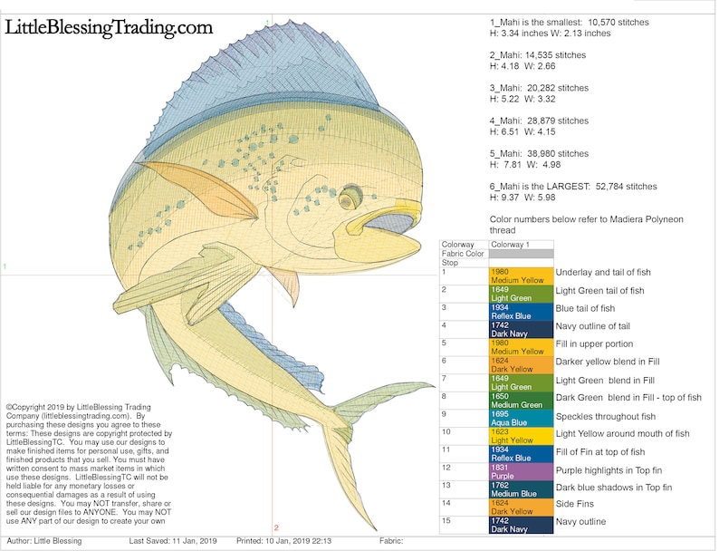 Mahi-mahi Dolphinfish Embroidery Design - Etsy