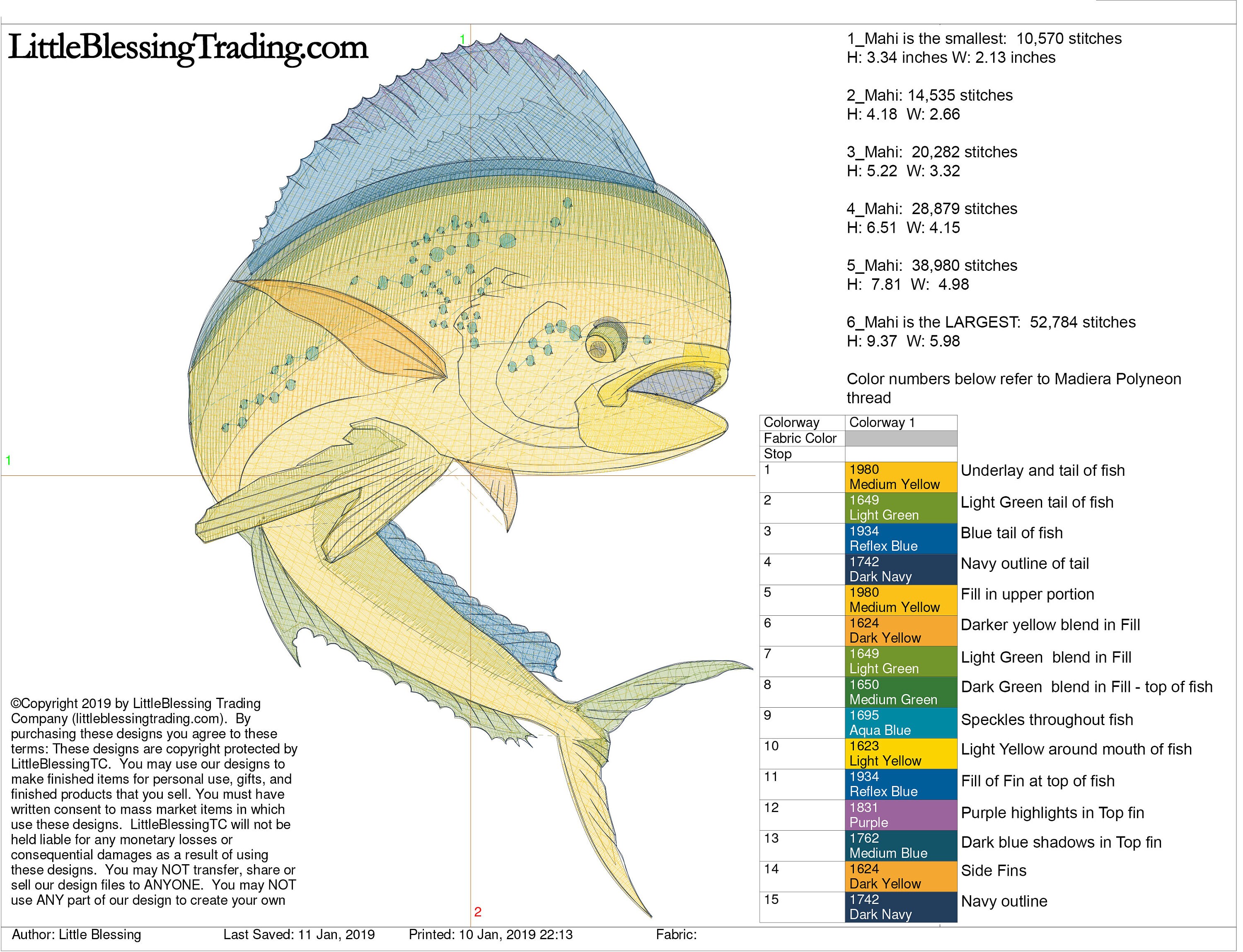 Mahi-mahi Dolphinfish Embroidery Design | Etsy