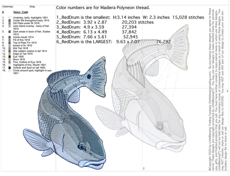 Red Drum / Redfish Embroidery Design - Etsy