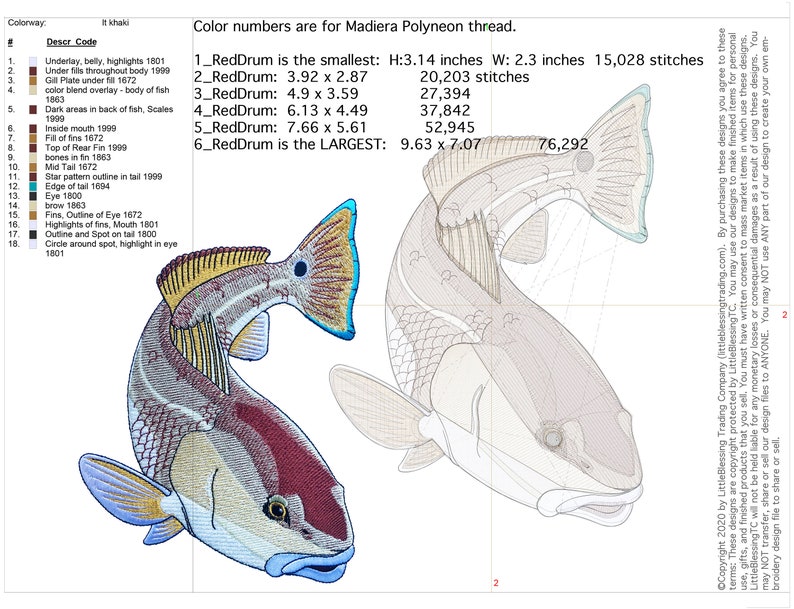 Red Drum / Redfish Embroidery Design - Etsy