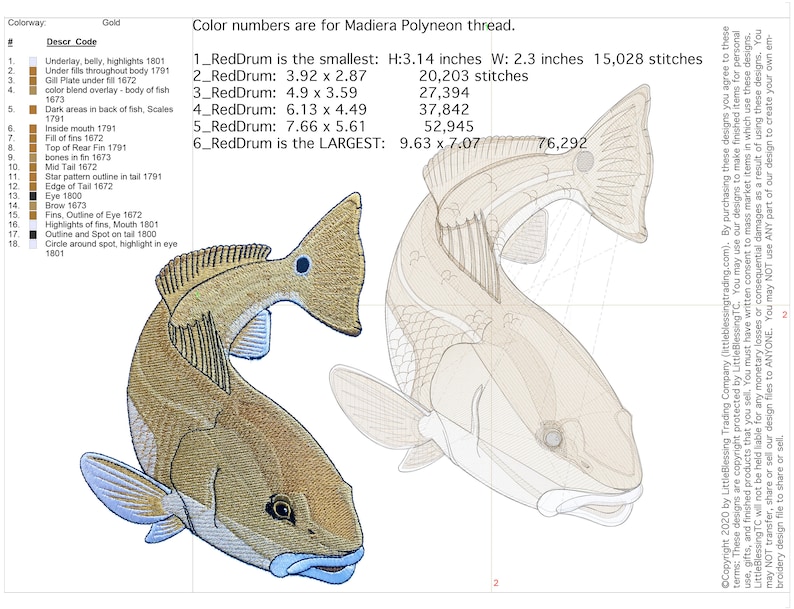 Red Drum / Redfish Embroidery Design - Etsy