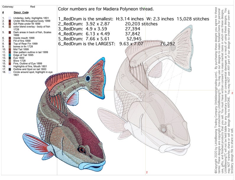 Red Drum / Redfish Embroidery Design - Etsy