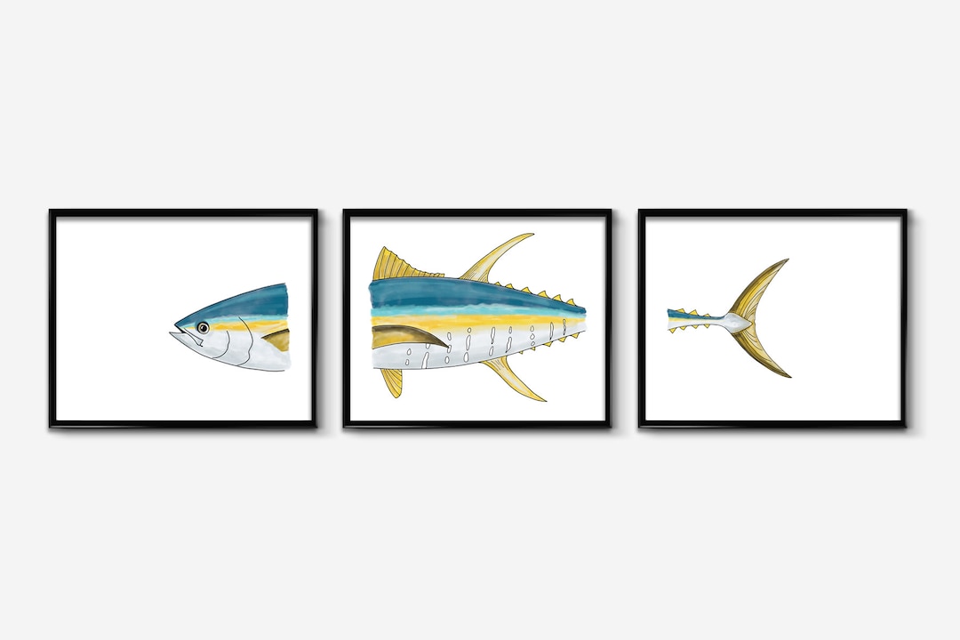 Yellowfin Tuna Triptych Art, Fish Art, Home Decor, Gift for Him ...