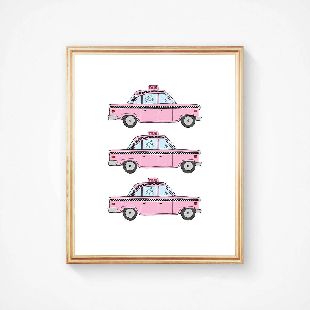 Taxi Illustration Print, Taxi Drawing, NYC Illustration, Pink Taxi ...