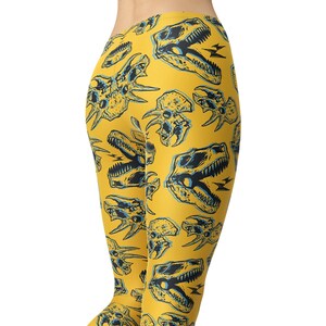 Dinosaur Skull Leggings – Yellow T-rex Fossil Print – Yoga Pants for ...